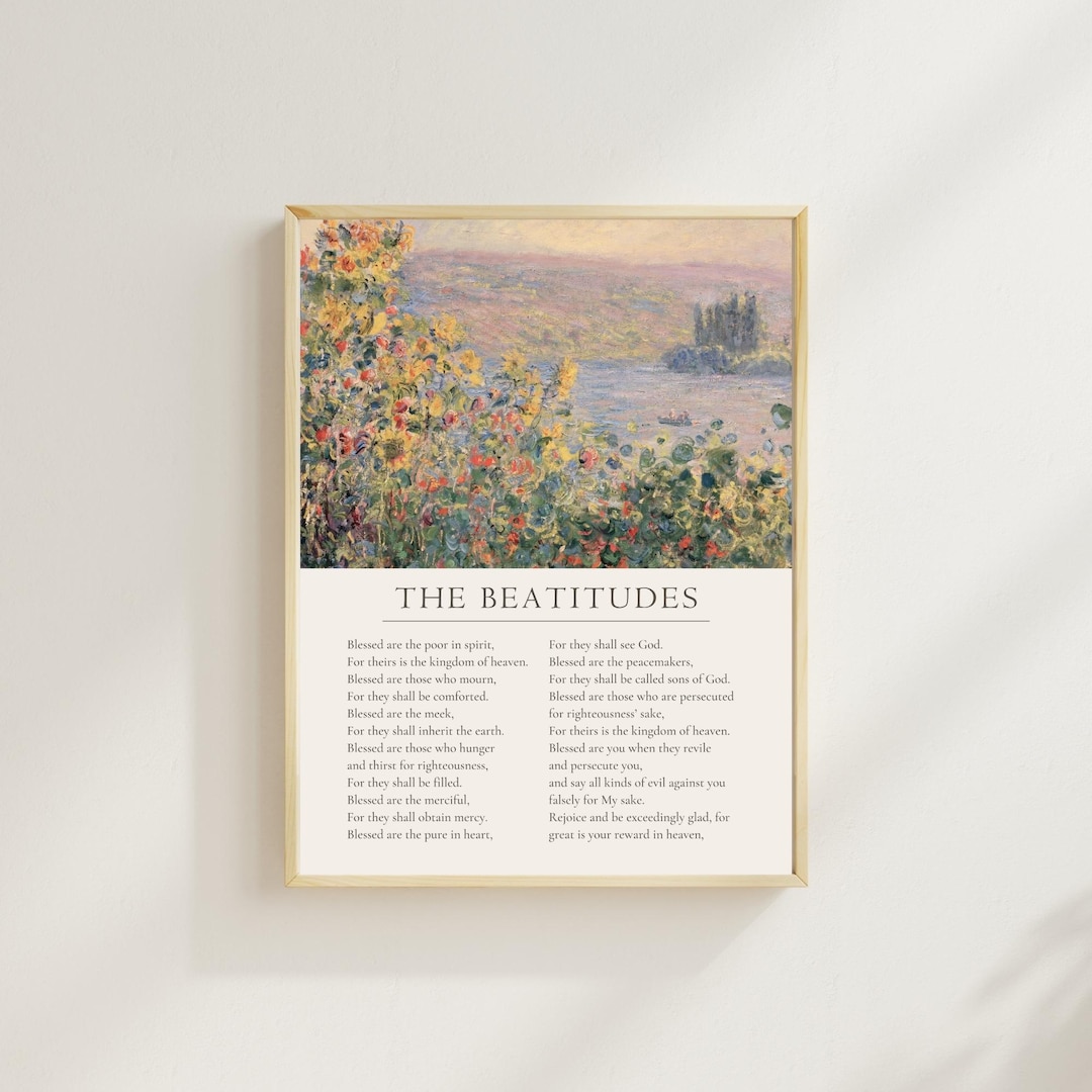 The Beatitudes Poster, Matthew 5 Sermon on the Mount, Encouraging Bible ...