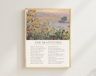 The Beatitudes Poster, Matthew 5 Sermon on the Mount, Encouraging Bible ...