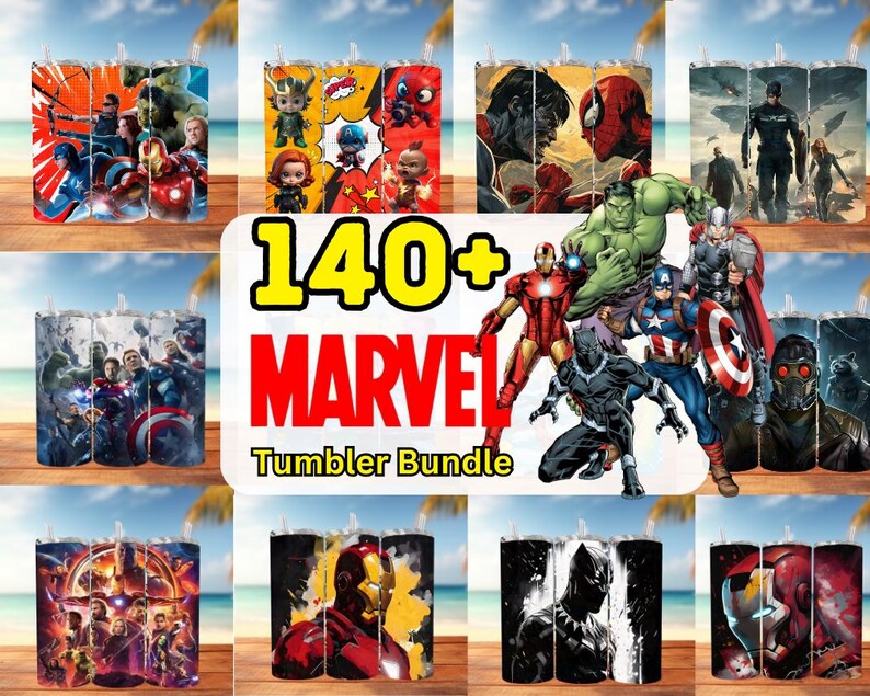 140 Marvel Designs Tumbler Wrap Bundle, Superhero Tumbler, 20 Oz Marvel ...