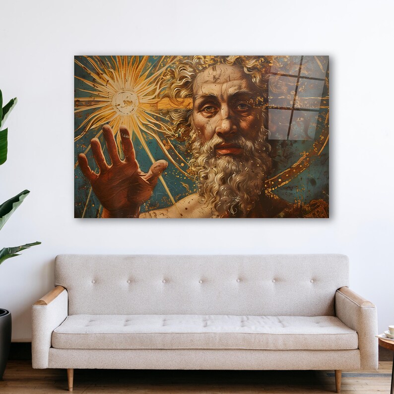 Tempered Glass Zeus Wall Art, Greek God Mythological Art, Large Wall ...
