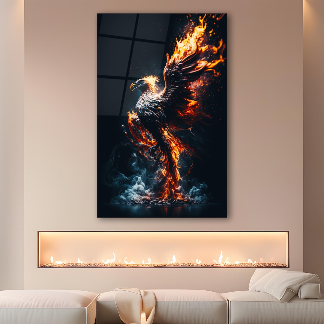 Phoenix Wall Art, Mythological Simurgh Bird Glass Wall Hanging ...