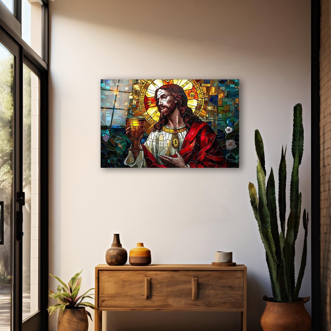 Faith-inspired Jesus Christ Wall Art, Stained Glass Tempered Glass Art ...