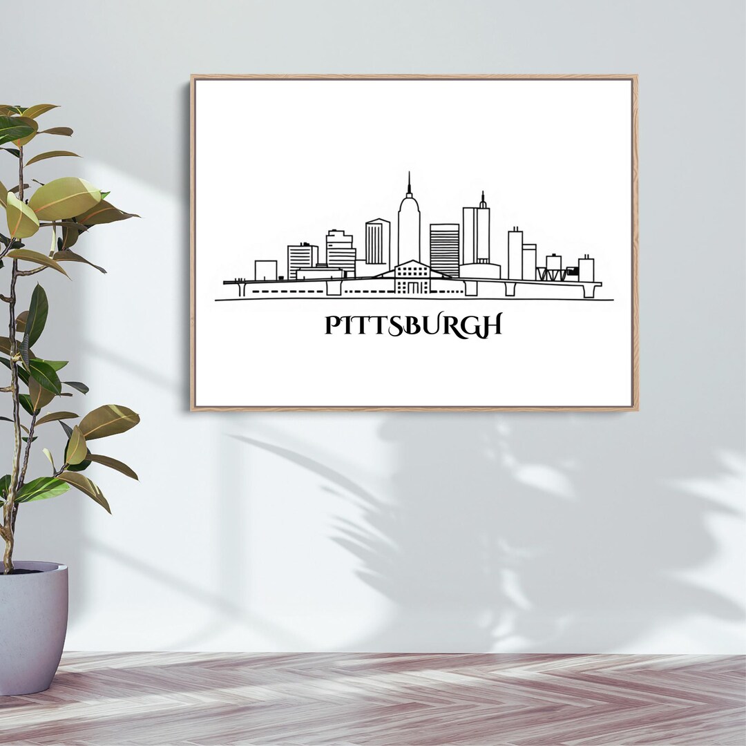 Pittsburgh Cityscape One Line Drawing Printable Skyline Wall Art ...