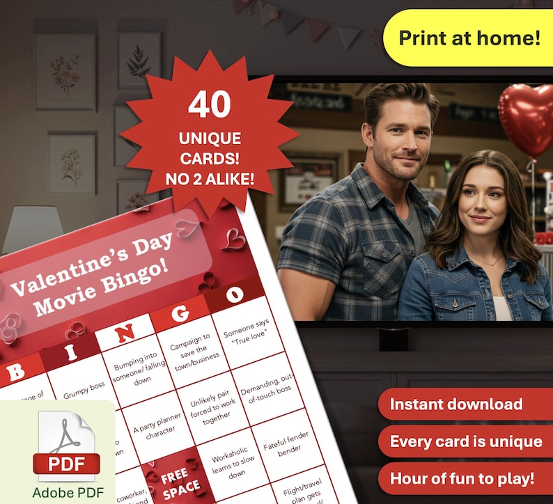 Printable Valentine's Day Movie Bingo Cards - Etsy