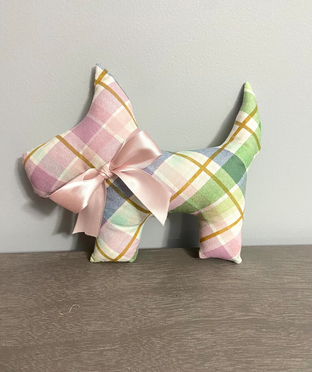 Scottie Dog Plush, Fabric Stuffed Dog, Pink and Greenplaid - Etsy