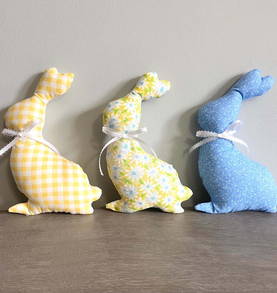 Stuffed Fabric Bunny Rabbits, Set of 3, Yellow and Blue - Etsy