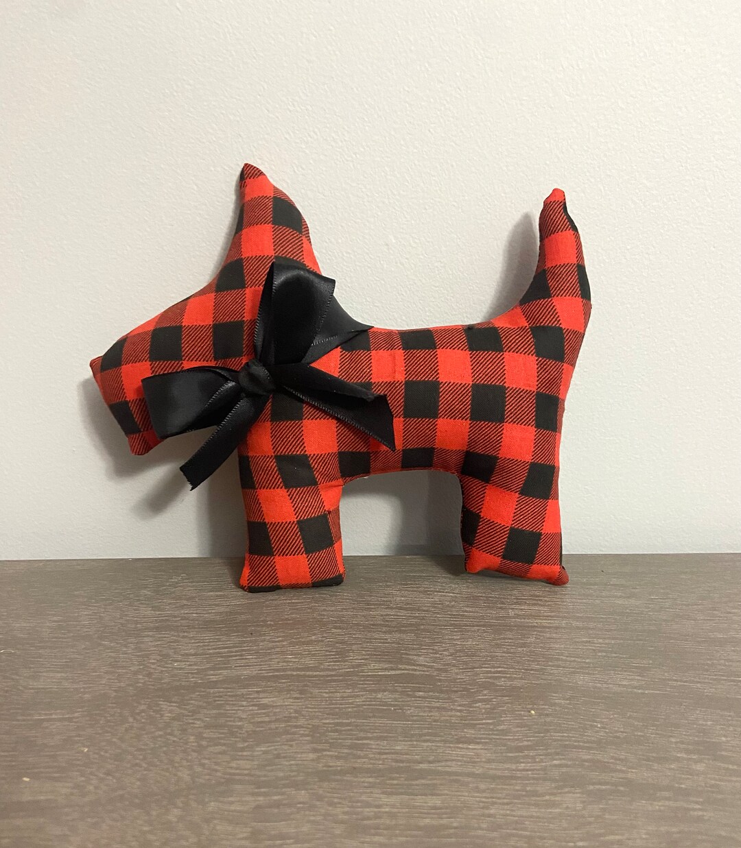 Scottie Dog Plush, Fabric Stuffed Dog, Black and Red Plaid - Etsy