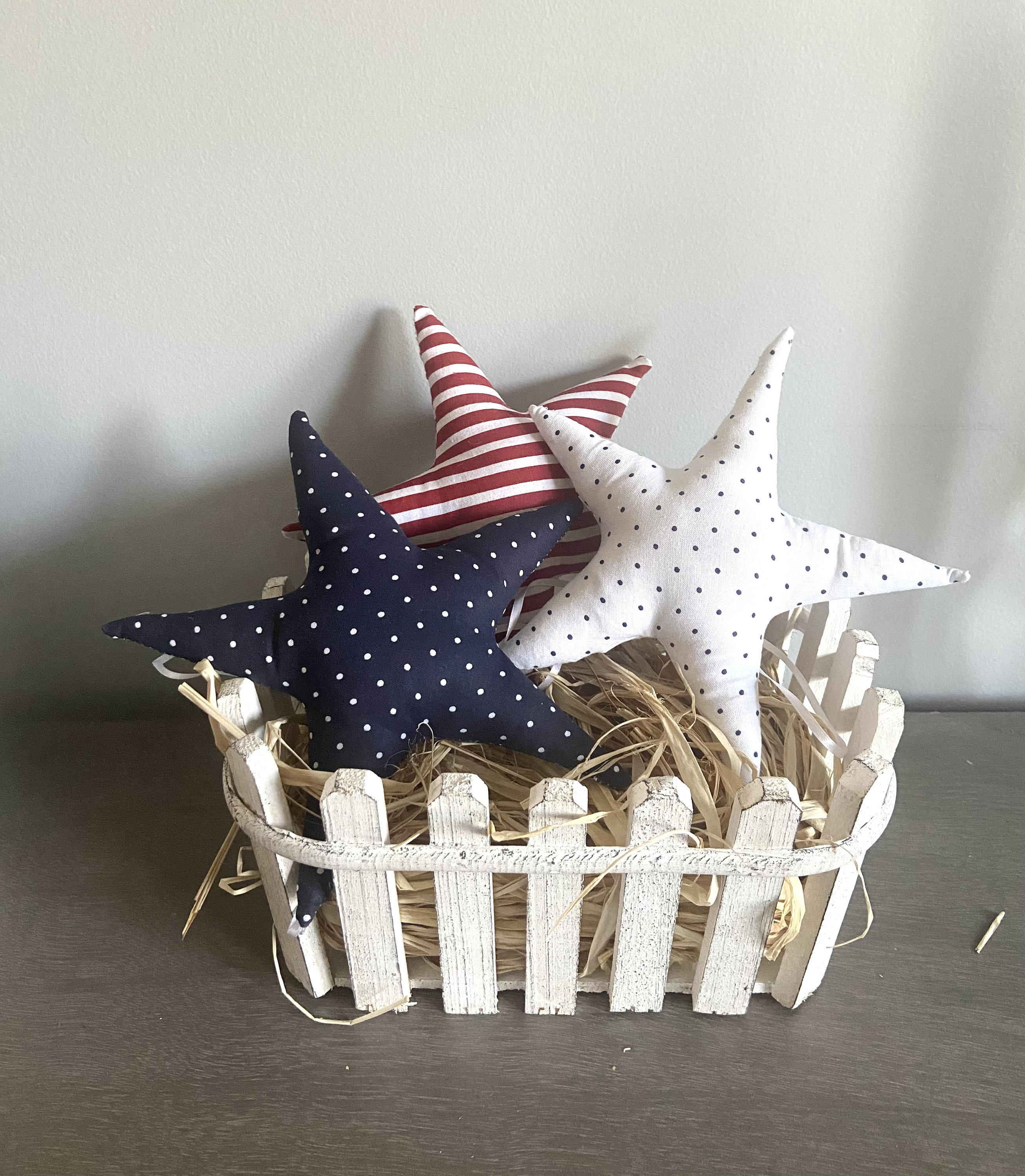 Fabric Stars, Set of 3, Stuffed Red, White and Blue Ornaments, Bowl ...