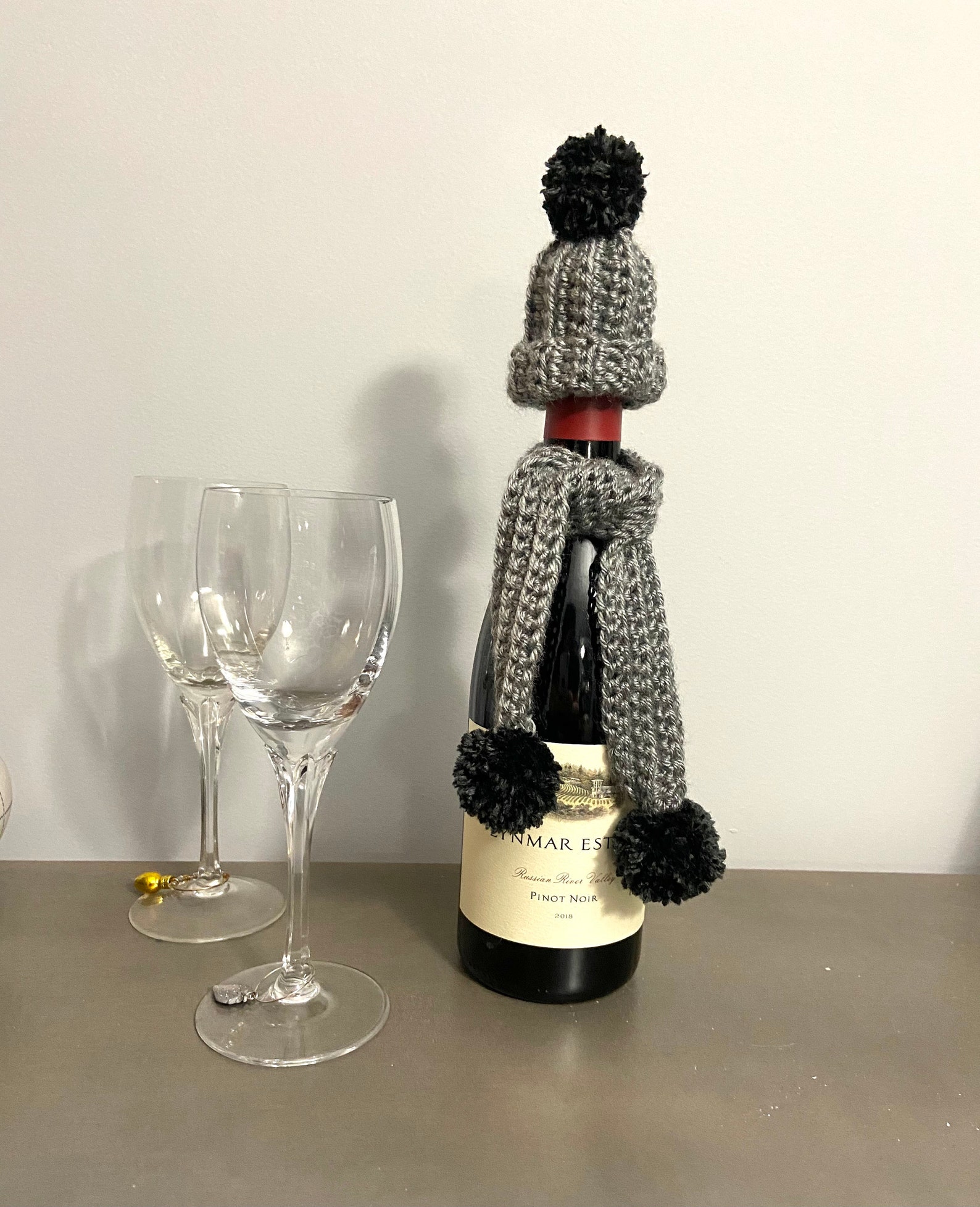 Wine Bottle Hat and Scarf Hand Crocheted in Grey - Etsy