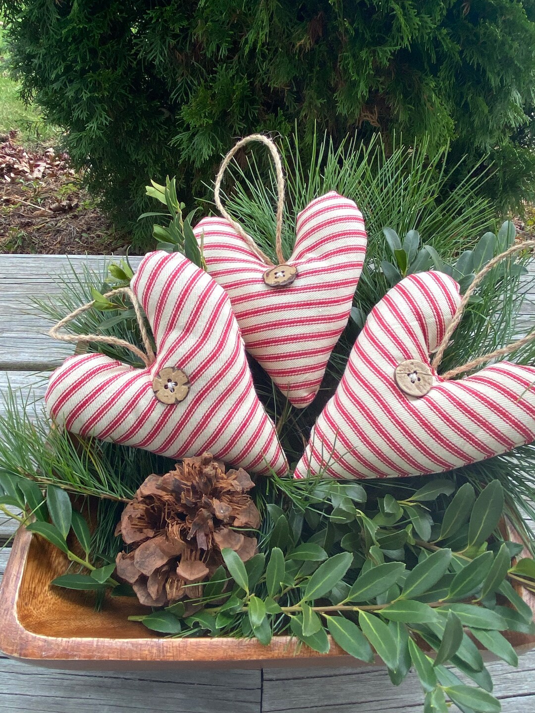 Rustic Valentine's Decor, Red Ticking Hearts, Primitive, Set of 3, Bowl ...
