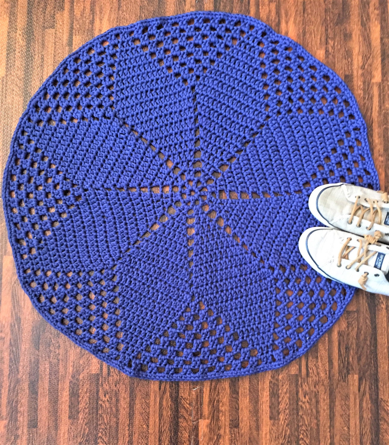 Crochet Doily Rug in Navy Blue 31 Handmade | Etsy