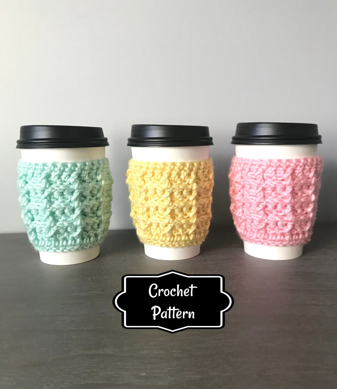 Crochet Pattern Coffee Cup Cozy, Coffee Sleeve, Waffle Stitch, Instant ...