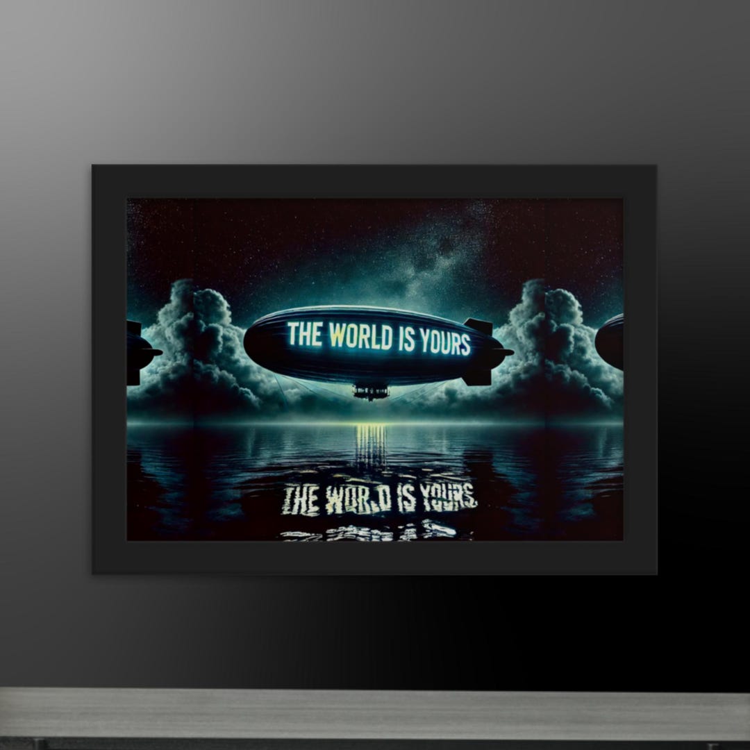The World is Yours Motivational Wall Art - Futuristic Blimp Poster for ...