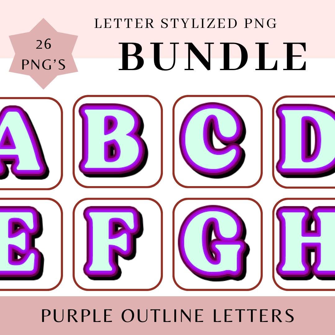Purple Outline Font Clip Art - 26 Letters | Stylized Font Art, Images ...