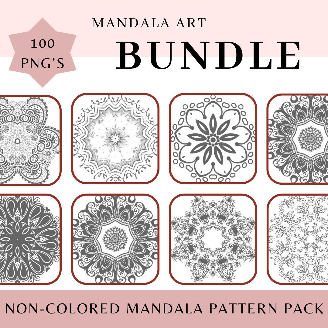 100 Mandala Art Bundle - Mandala for Stress Relief, Adult Mandala ...