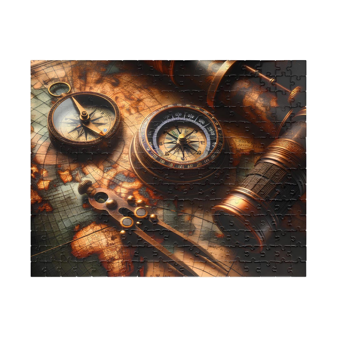 Puzzles for Adults, Antique Nautical Map and Compass Jigsaw Puzzle, Fun ...