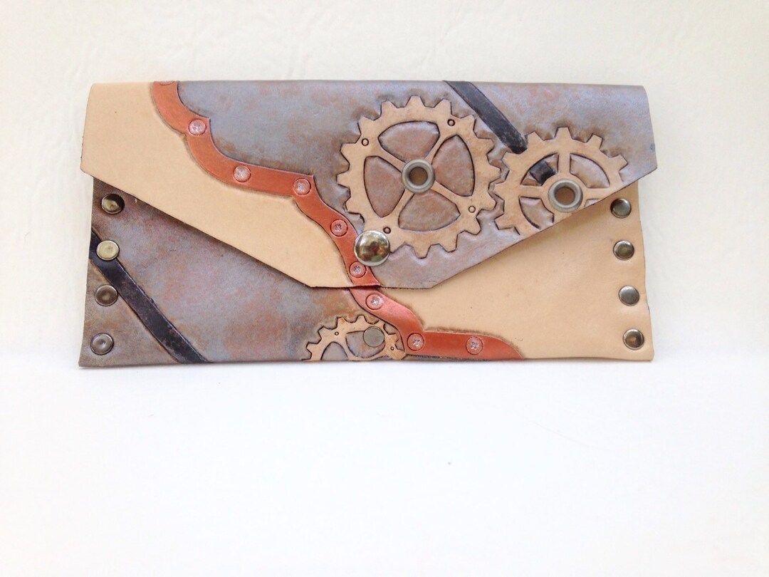 Tooled Steampunk Leather Wallet - Etsy