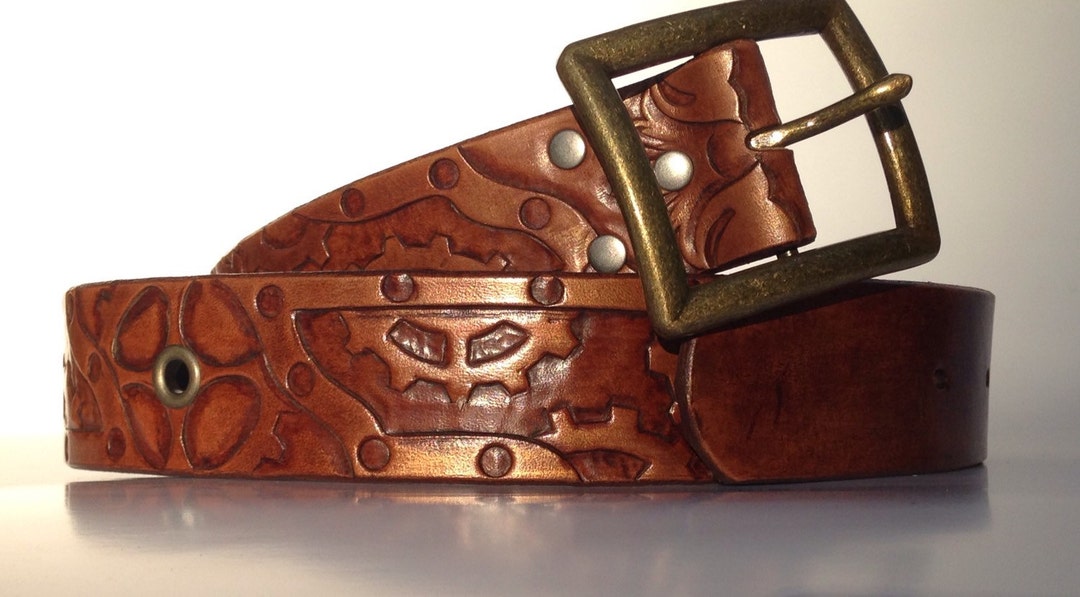 Hand Tooled Steampunk Leather Belt With Gears and Cogs - Etsy