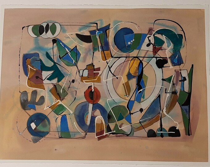 Abstract Original Real Painting Mid Century Style Contemporary Artist ...