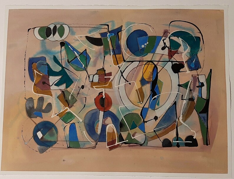 Abstract Original Real Painting Mid Century Style Contemporary Artist ...