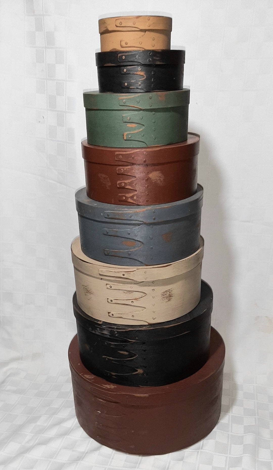 Shaker Round Finger Pantry Boxes Stack of 8 Painted Old Paint Colors ...