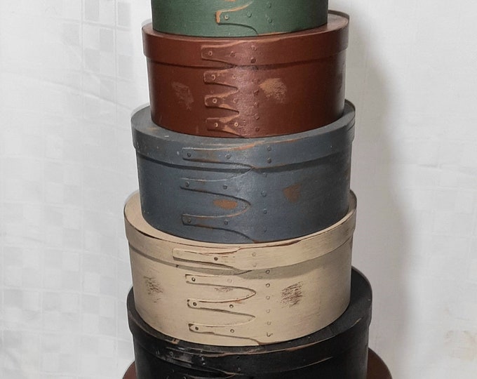 Shaker Round Finger Pantry Boxes Stack of 8 Painted Old Paint Colors ...