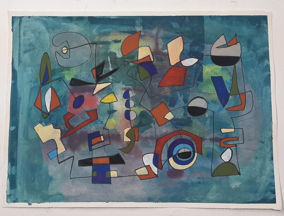 Abstract Art Painting Blues Style Original Keith Redman Mid Century ...