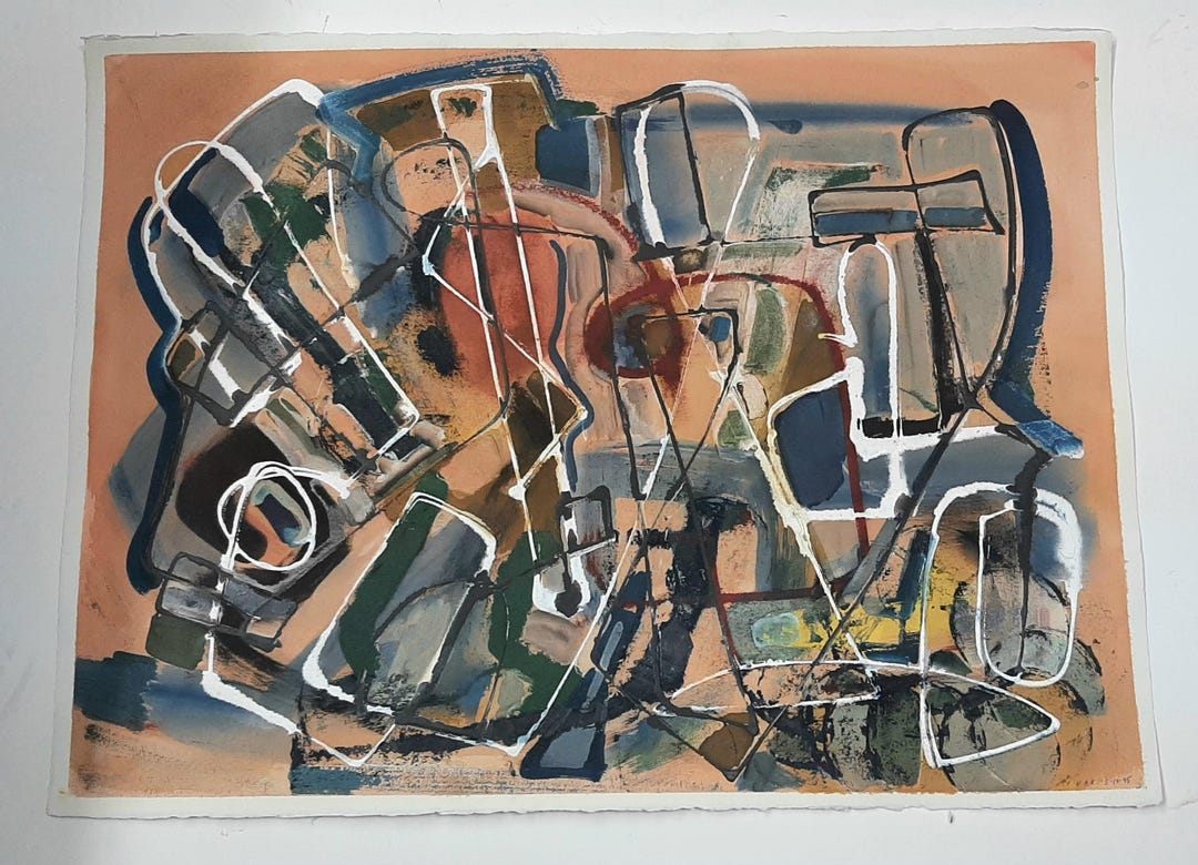 Abstract Original Painting MCM Style Vintage Keith Redman Mixed Media ...