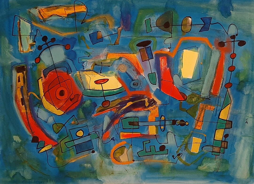 Abstract Painting Blue and Bright Colors Composition Keith Redman - Etsy