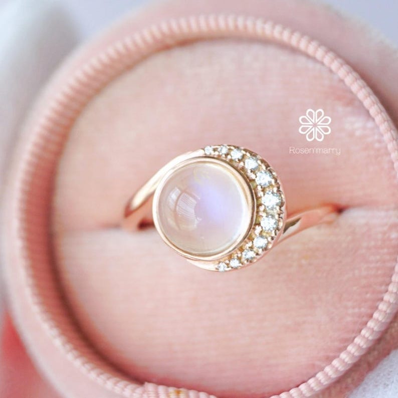 Sky Blue Moonstone Ring, Raw Stone, 925 Sterling Silver Setting, Rose ...