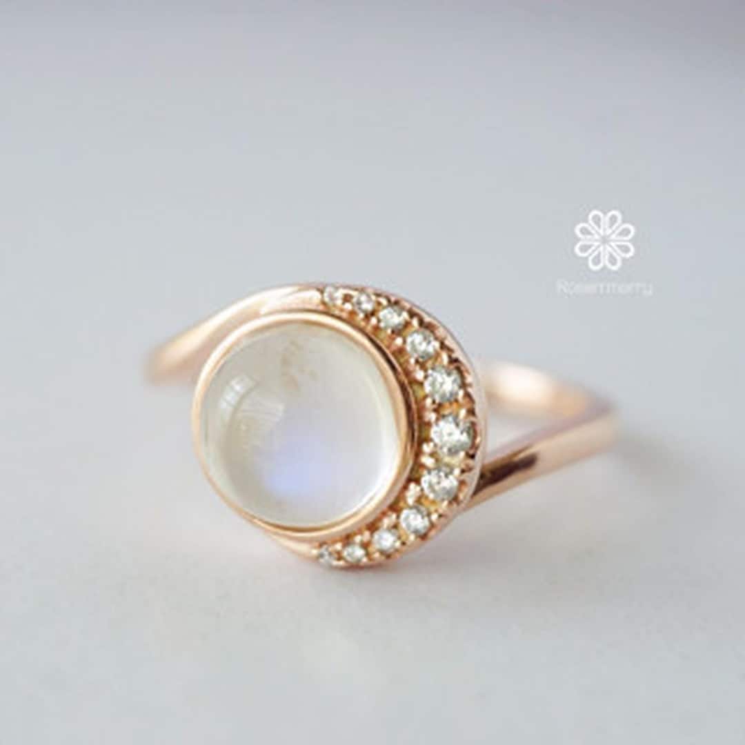 Sky Blue Moonstone Ring, Raw Stone, 925 Sterling Silver Setting, Rose ...