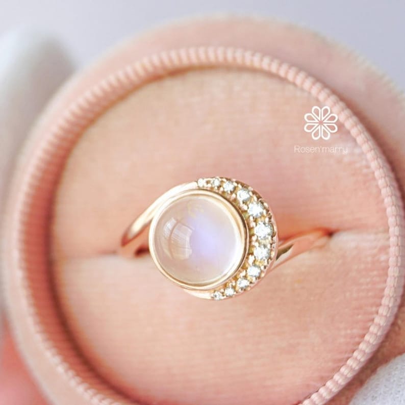 Sky Blue Moonstone Ring, Raw Stone, 925 Sterling Silver Setting, Rose ...