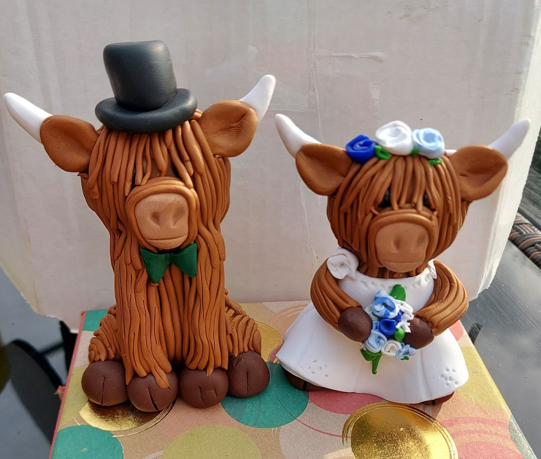 Hand Made Personalised Highland Cow Wedding Cake Toppers - Etsy
