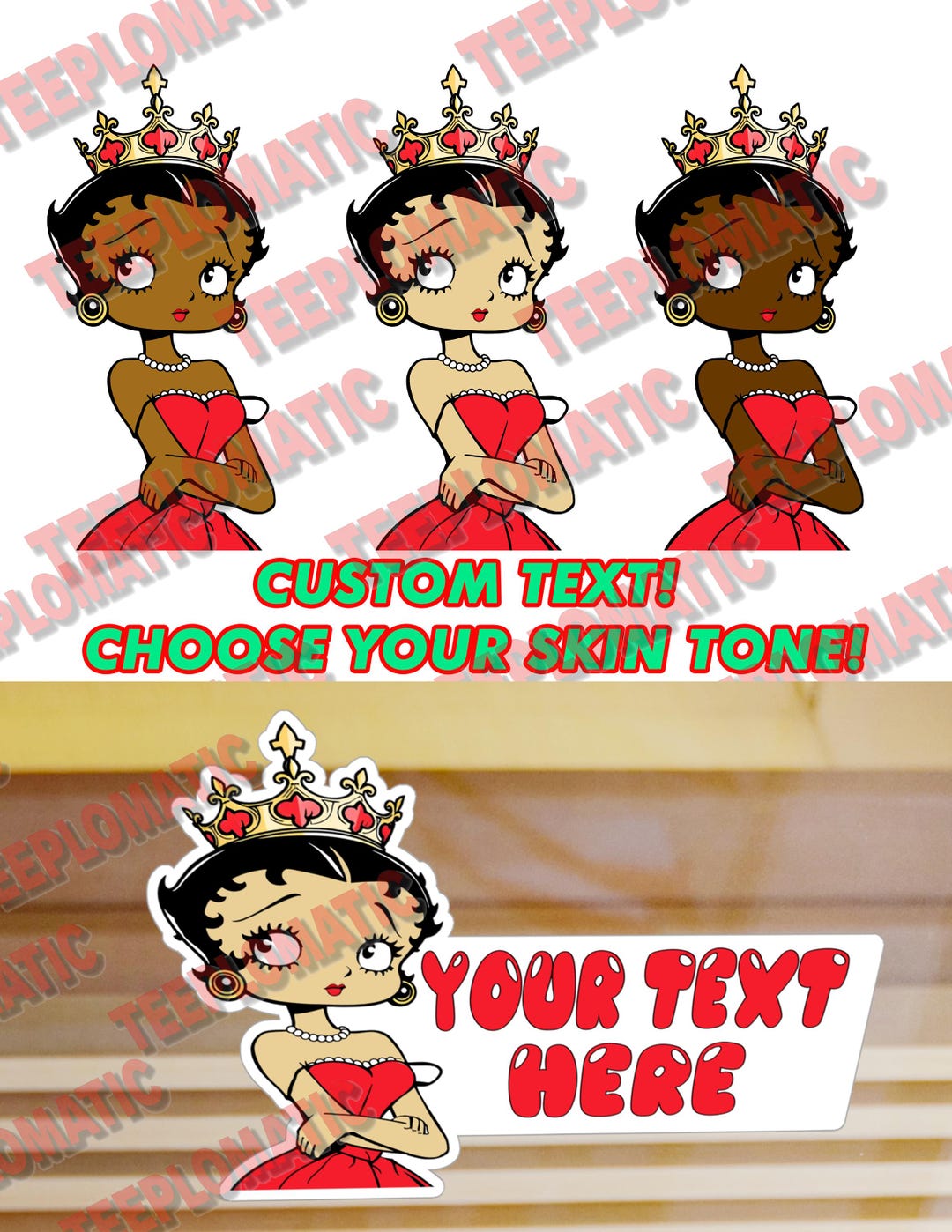 CUSTOM TEXT Betty Boop Style - 3 Skin Tones - Vinyl Stickers - Etsy