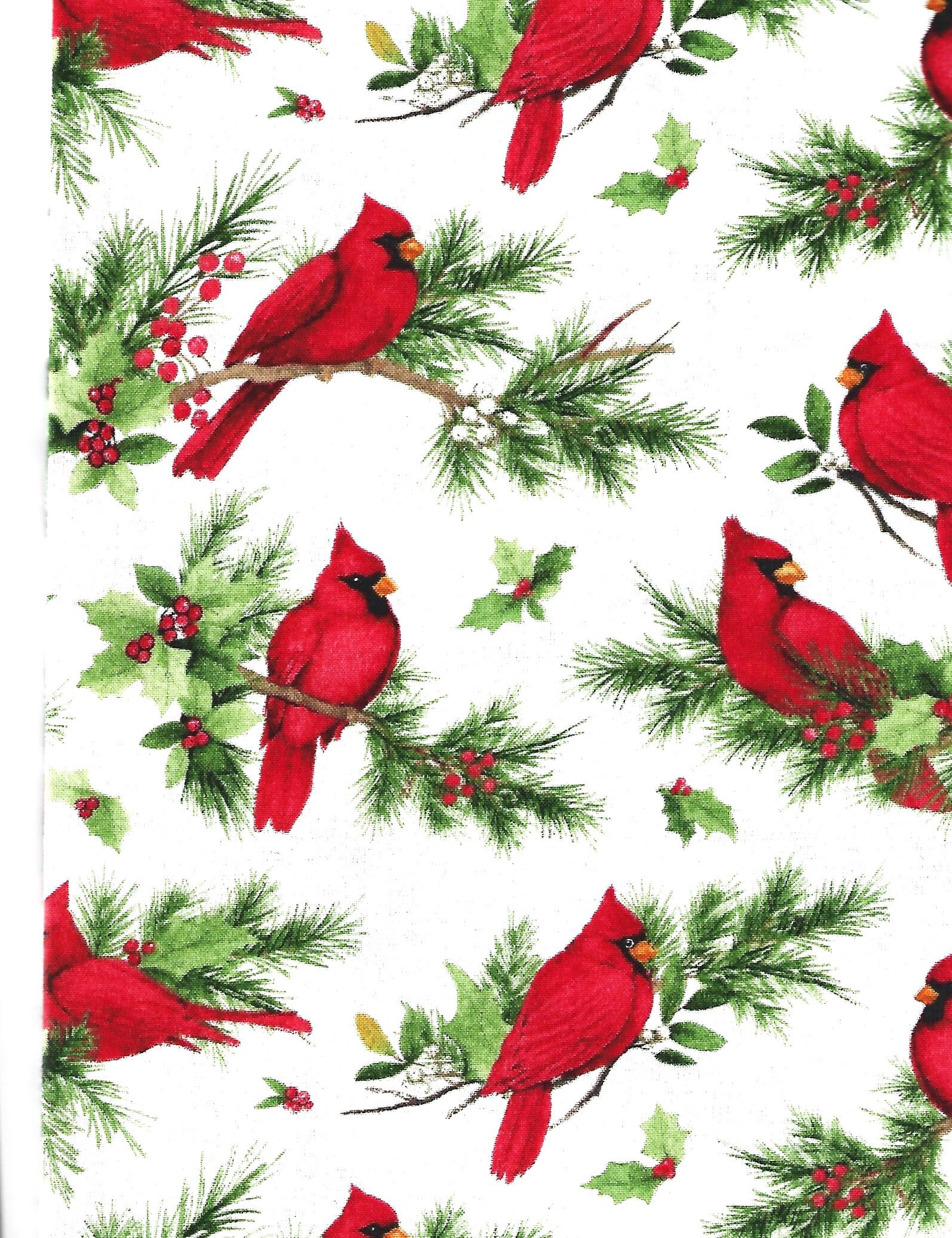Cardinals on Pine Branches Cotton Fabric by Susan Wingert for - Etsy