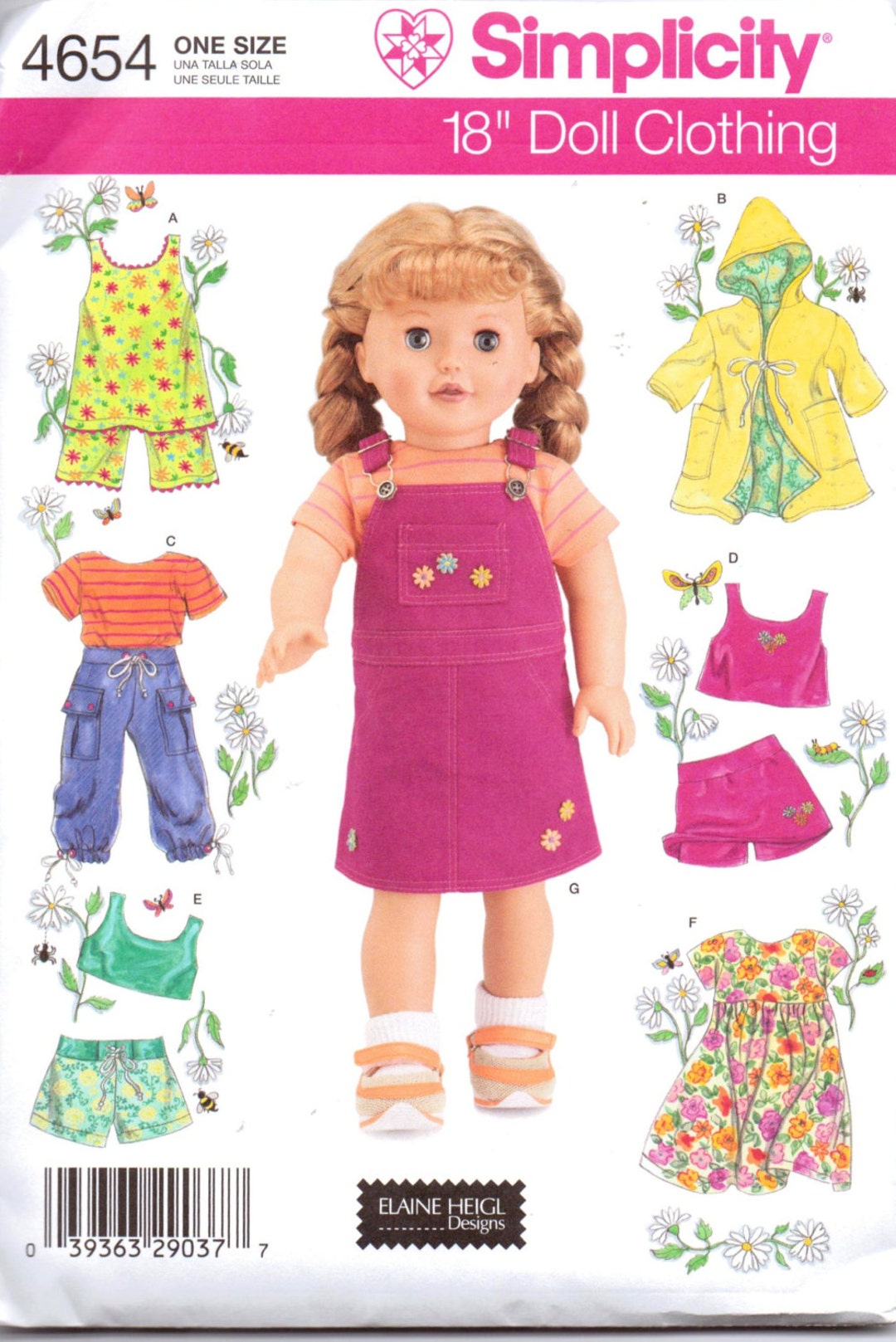 Simplicity Doll Clothes Pattern 4654 for 18 Dolls. as Shown on Envelope ...