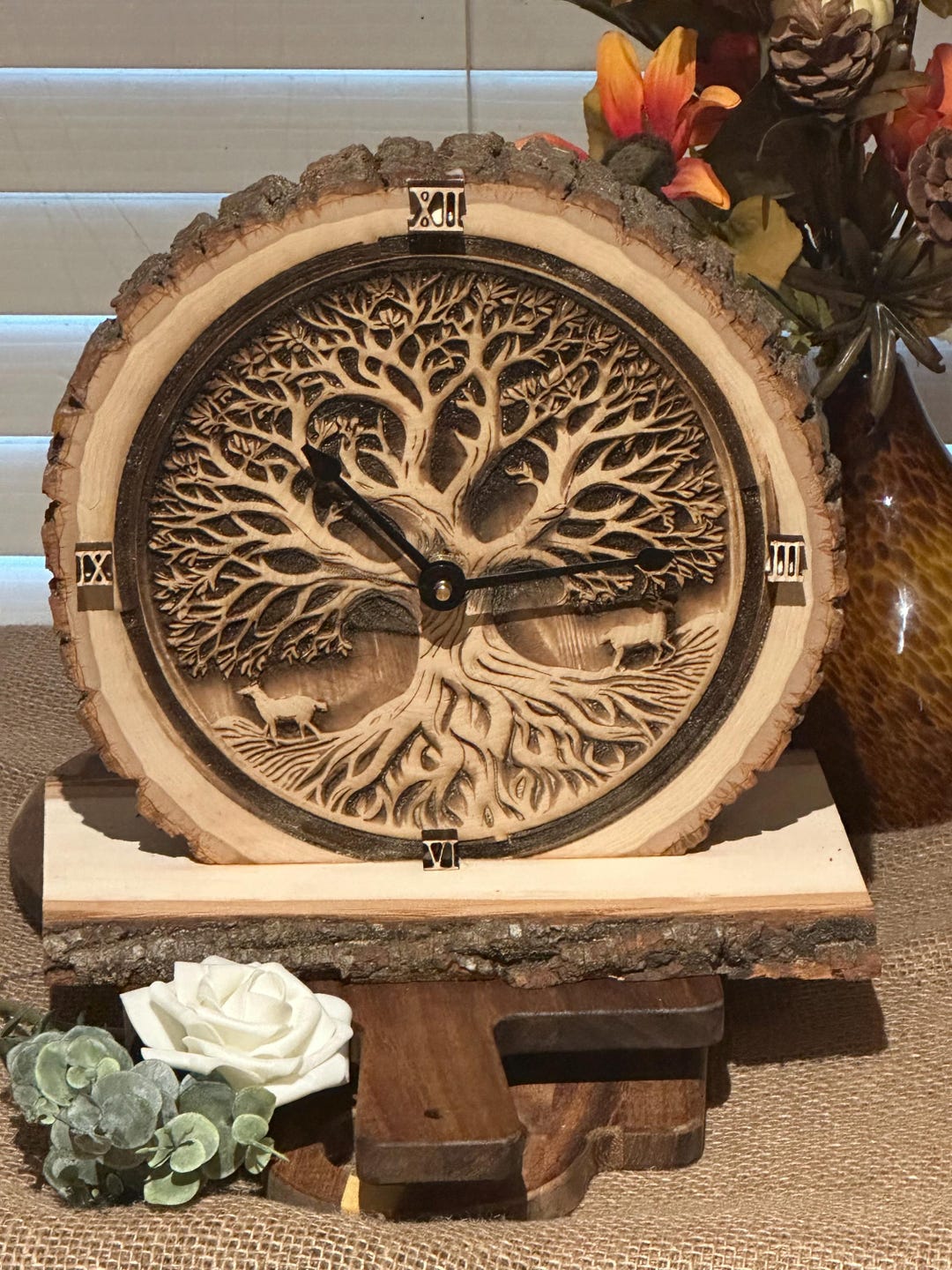Rustic Tree of Life Mantle Clock Handcrafted Natural Wood Slice Clock ...