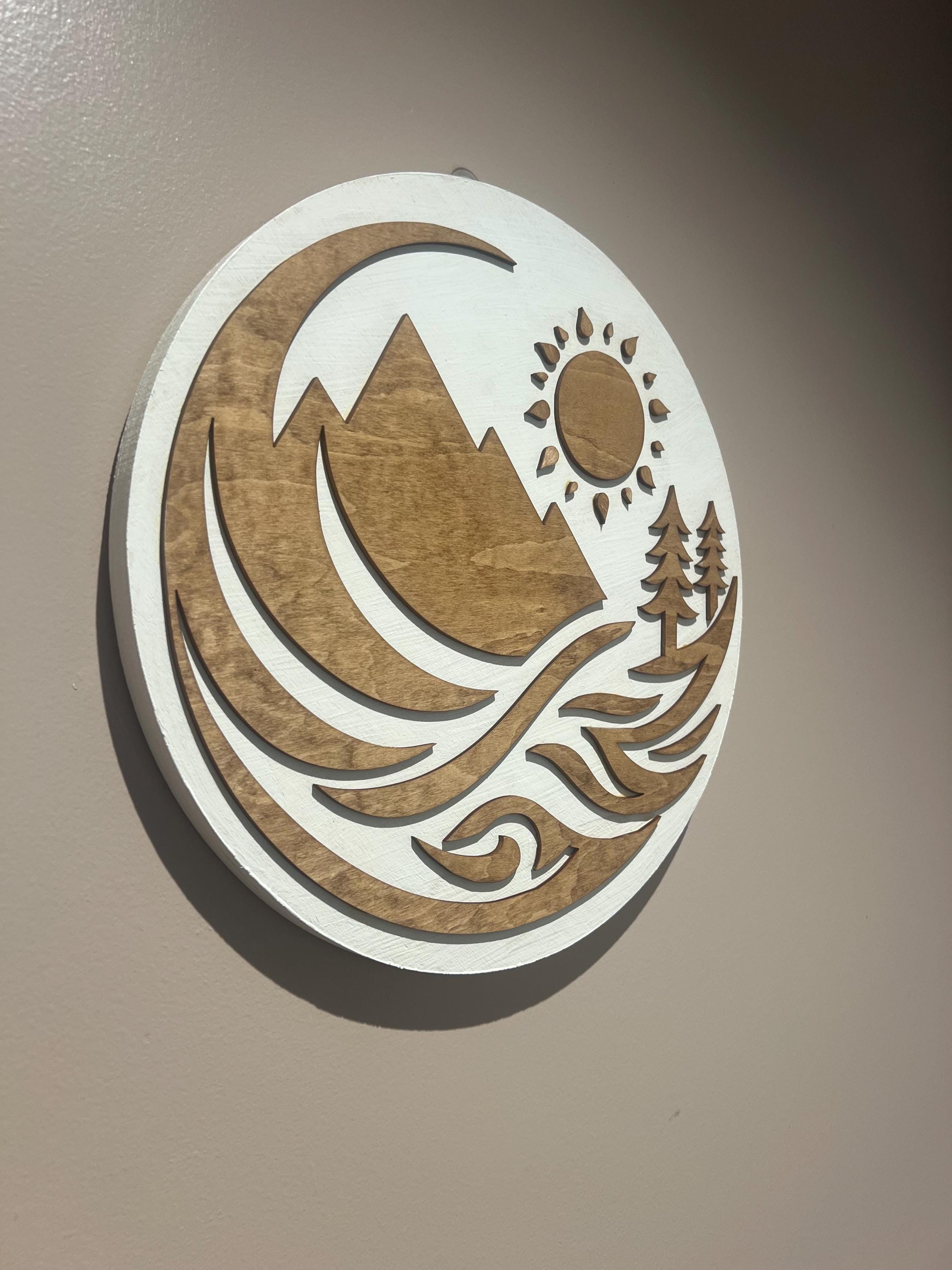 Mountain Sunset Laser Cut Wooden Wall Art - Layered Nature Scene Décor ...