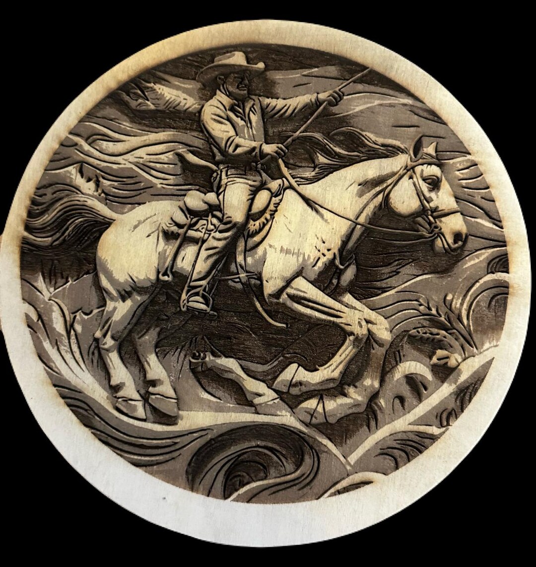 Unfinished Rustic Western Cowboy Wood Wall Art 8-inch Round Handmade ...