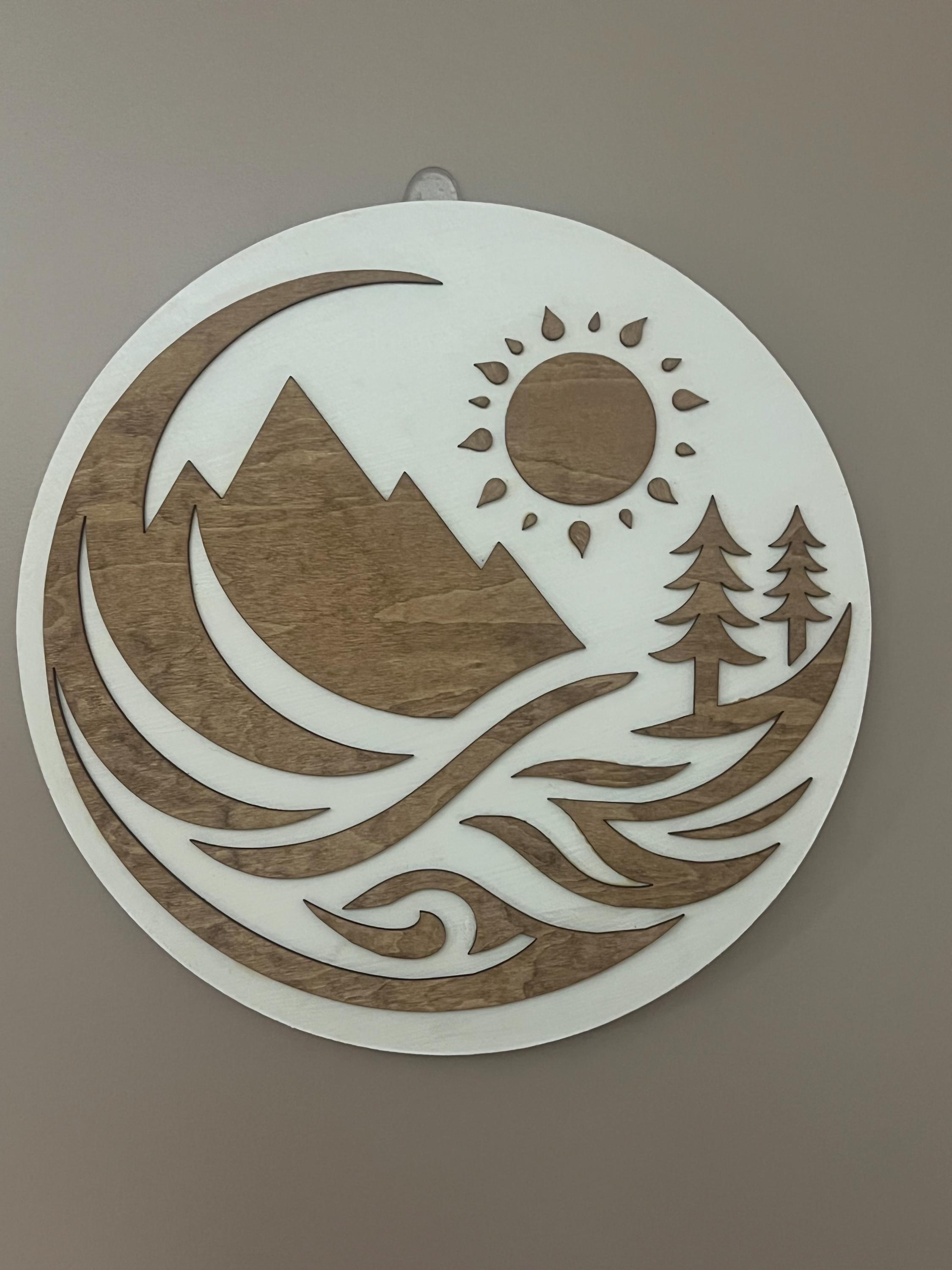 Mountain Sunset Laser Cut Wooden Wall Art - Layered Nature Scene Décor ...