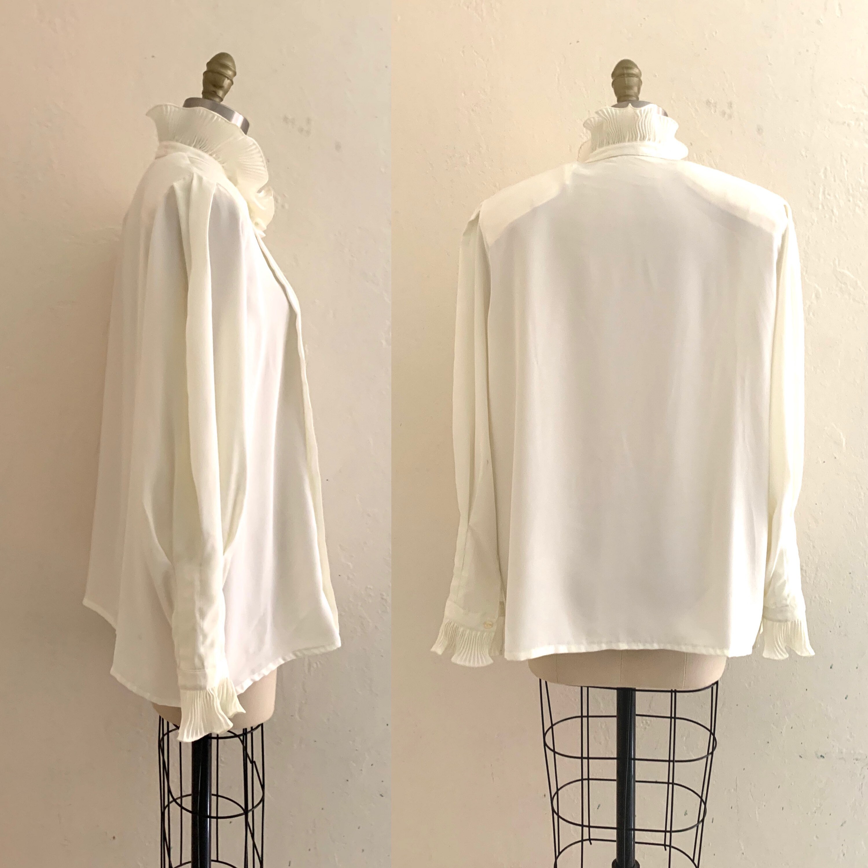 Vintage 80s White Ruffle Collar Blouse