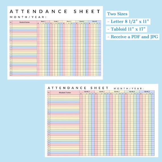 Attendance Sheet Two Sizes - Etsy