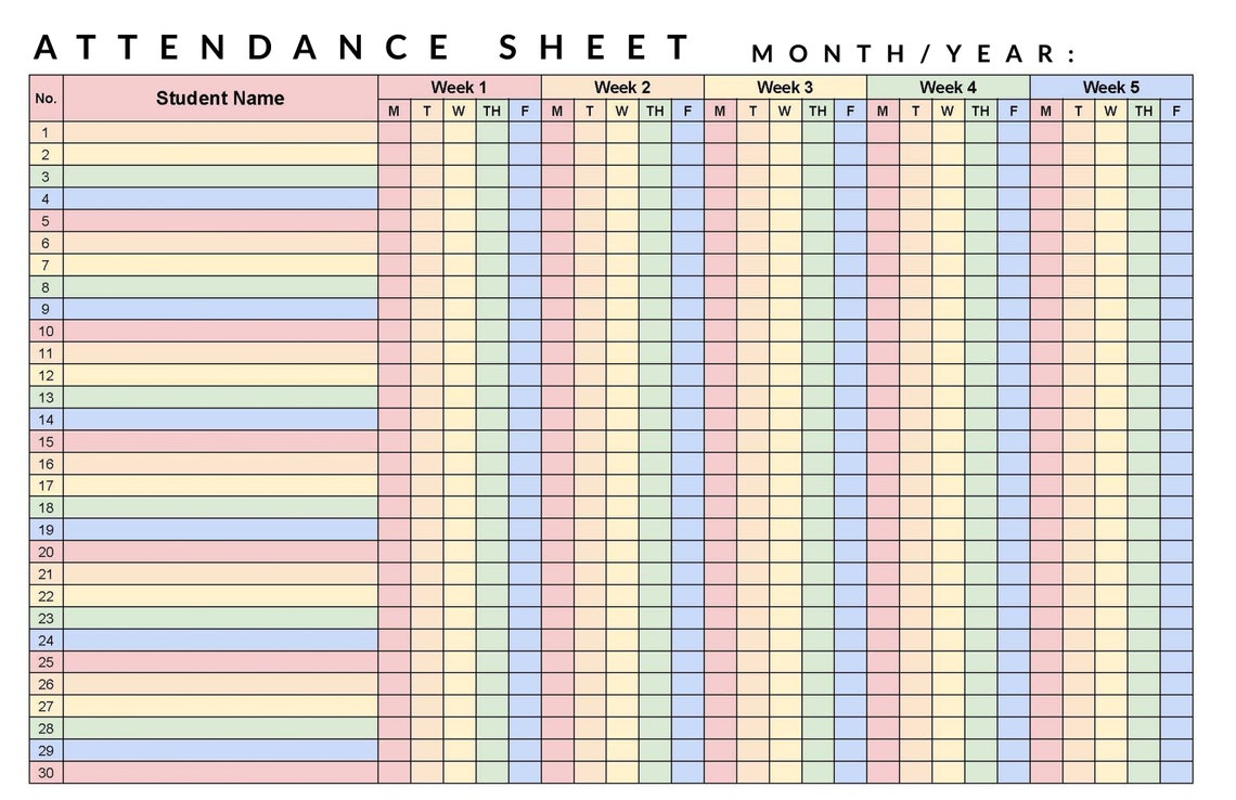 Attendance Sheet - Two Sizes - Etsy
