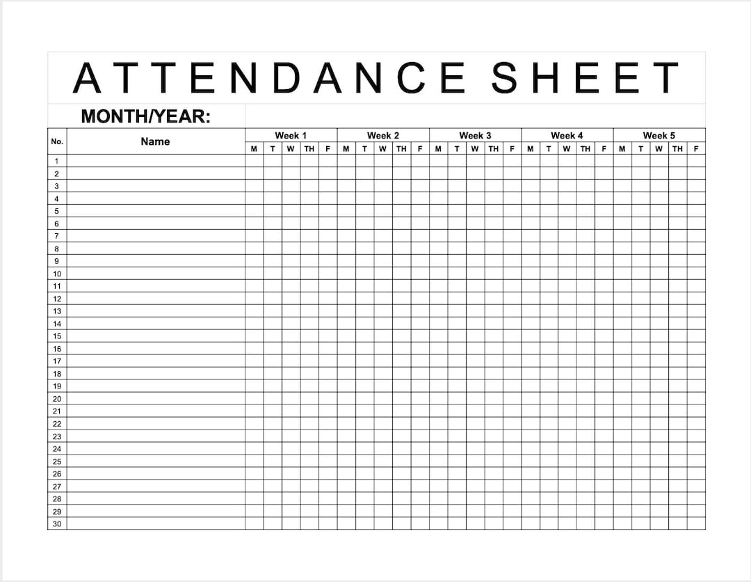 Buy Attendance Sheet - Black & White Letter Online in India - Etsy