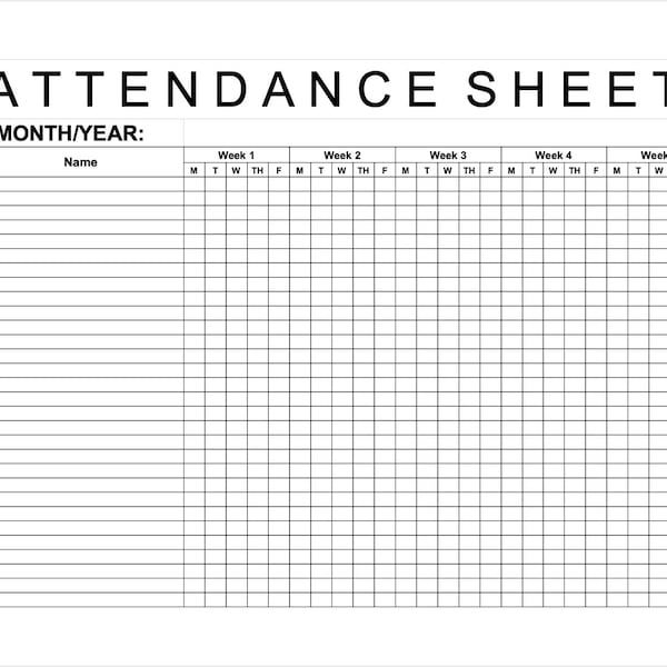 Attendance Sheet Black & White Letter - Etsy