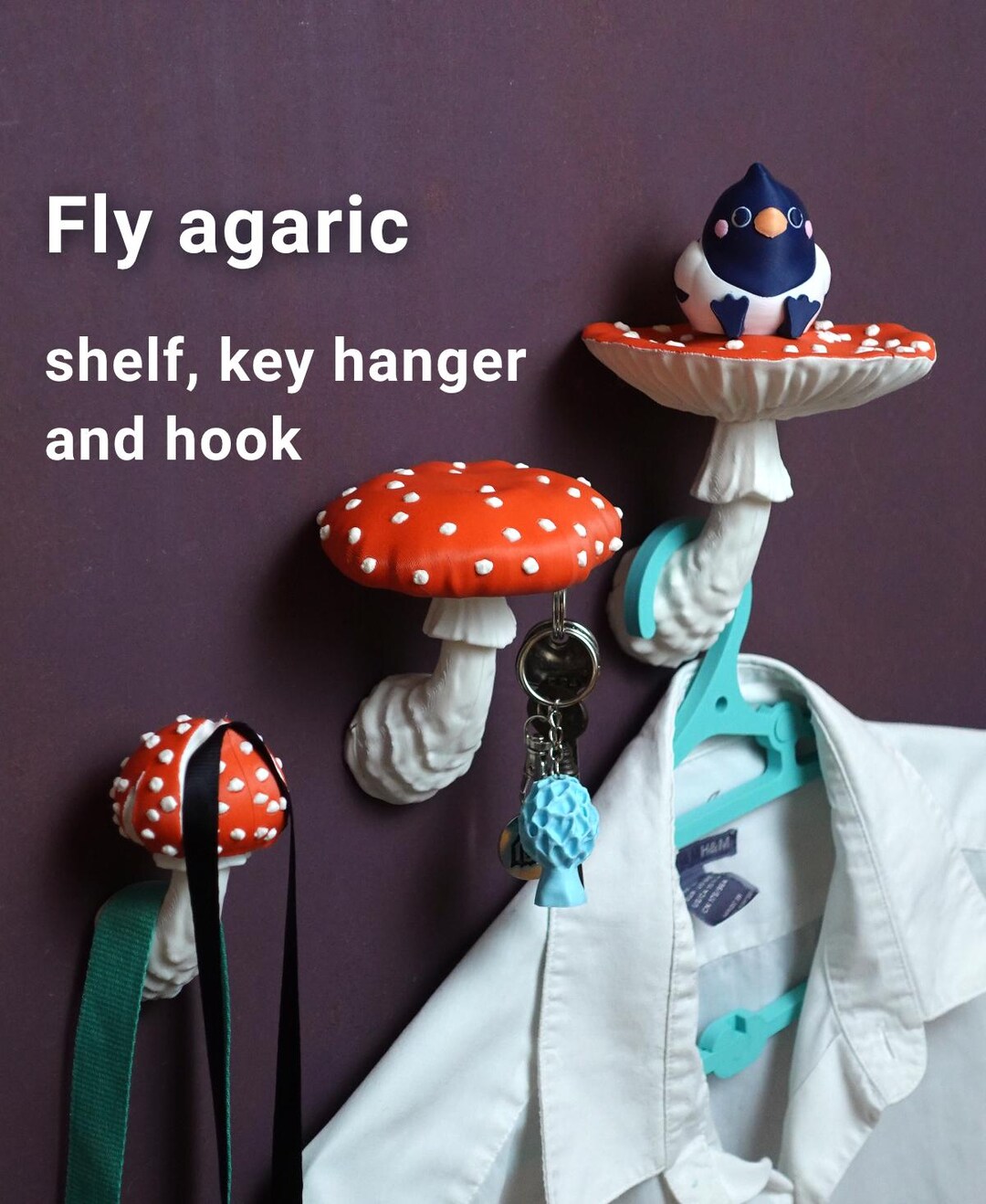 Fly Agaric Shelf With Key Hanger and Hook: Amanita Muscaria Decor - Etsy
