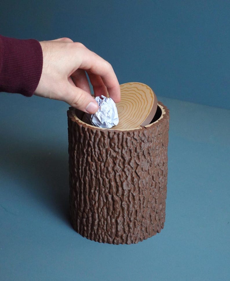 Rustic Tree Trunk, Trash Can With Swing Lid, Wooden Log Bin - Etsy