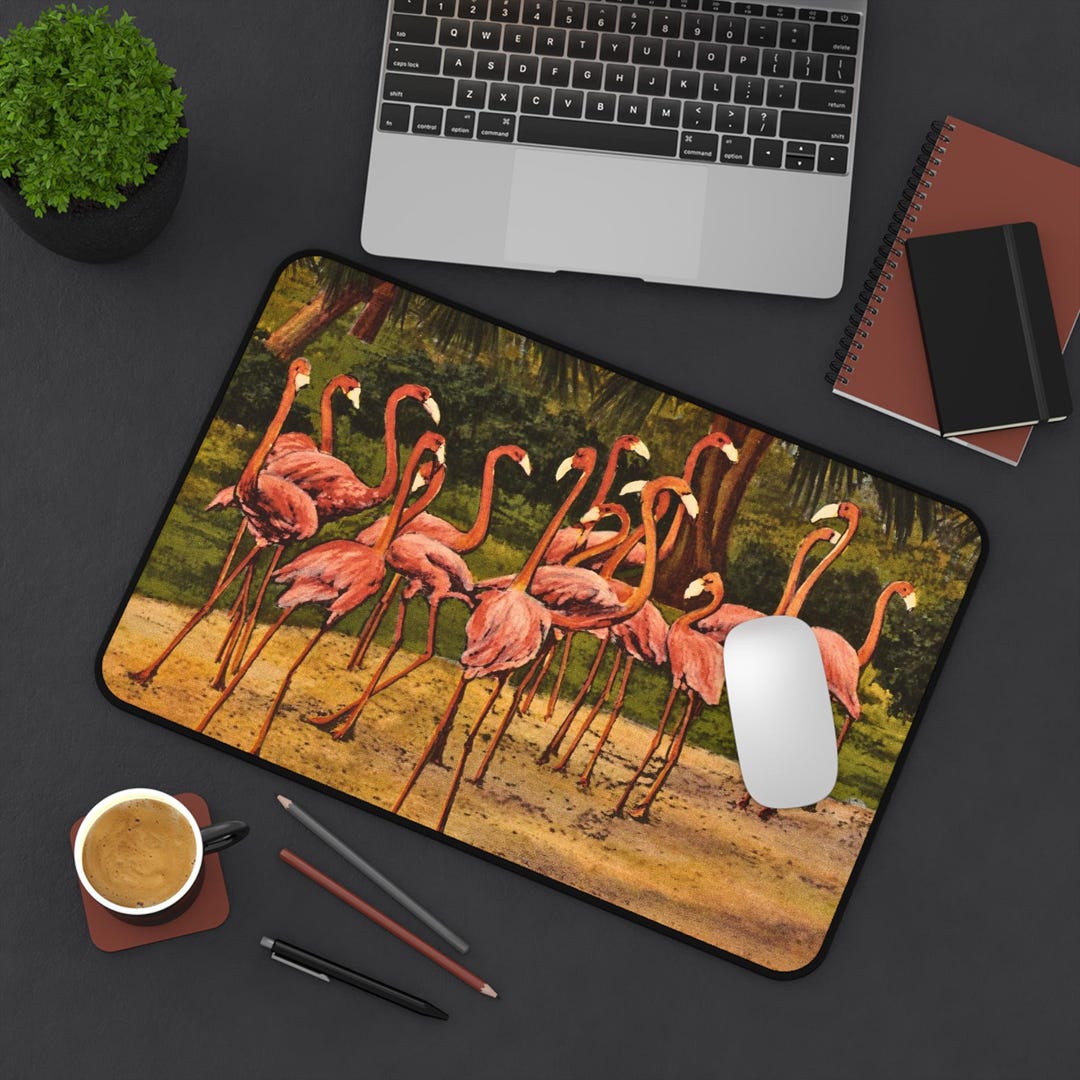 Pink Flamingo Flock Desk Mat, Tropical Bird Home Office Decor, Deskmat ...