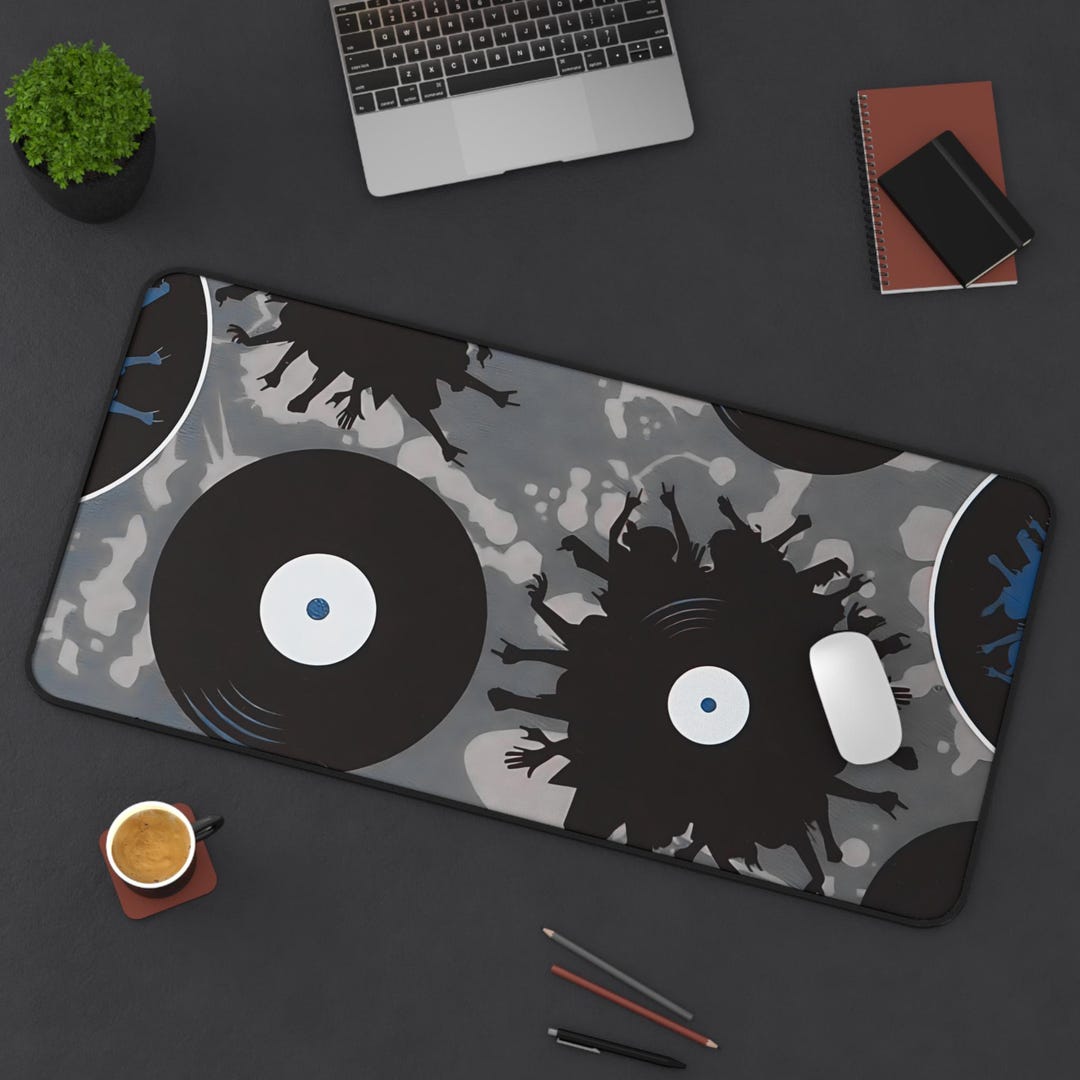Music Lovers Desk Mat, Retro Vinyl Record Design Large Vintage Mouse ...