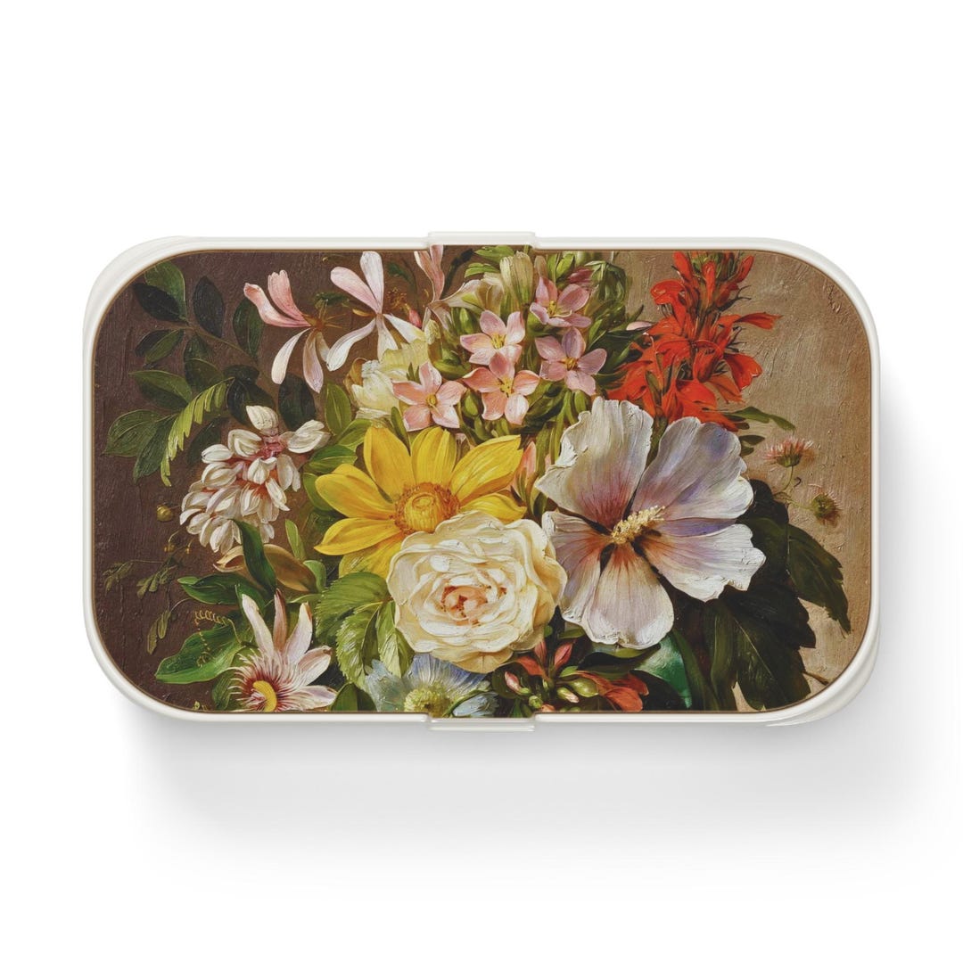 Vintage Floral Bouquet Bento Lunch Box, Botanical Flowers Bento Box ...